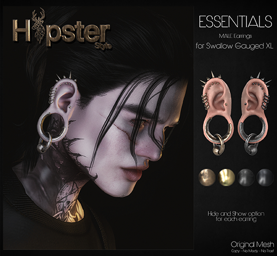 Second Life Marketplace - [Hipster Style] Essentials MALE Earrings for ...